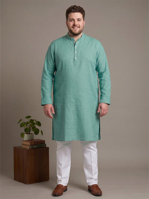 Men Plus Size Tejora Turquoise Solid Kurta – bigbanana